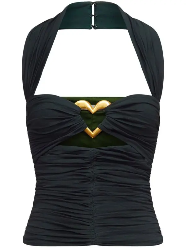 AREA Heart Ruched Halter Top - Green