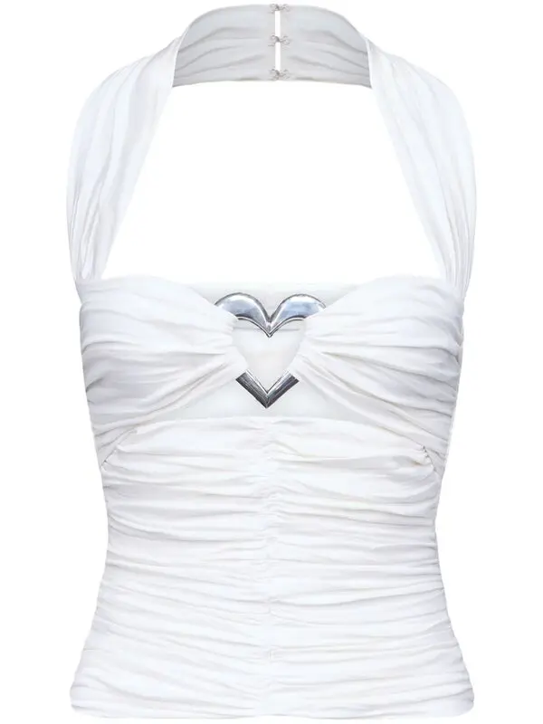 AREA Heart Ruched Halter Top - White