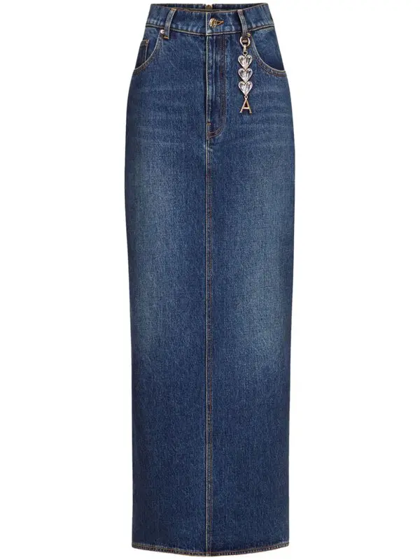 AREA Logo-charm Denim Midi Skirt - Blue