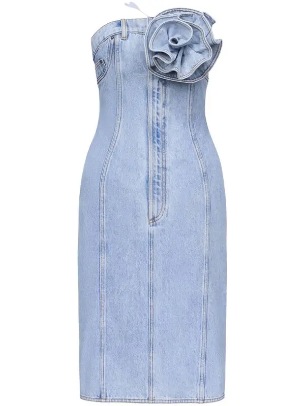 AREA Floral-appliqué Denim Dress