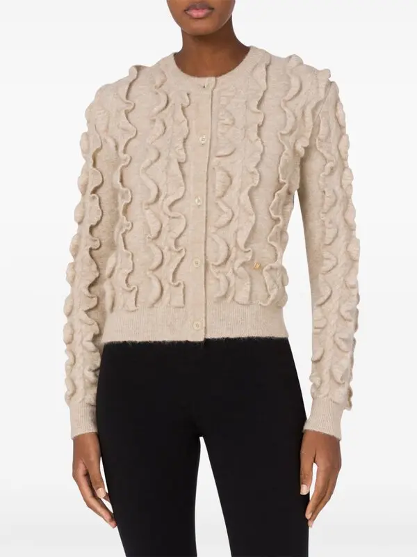Moschino Ruffled Wool Blend Cardigan - Neutrals