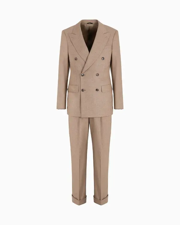 Giorgio Armani Royal Line Double-breasted Suit In Stretch Virgin Wool And Cashmere - Beige