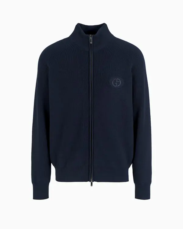 Giorgio Armani Virgin Wool Zip-up Cardigan - Blue