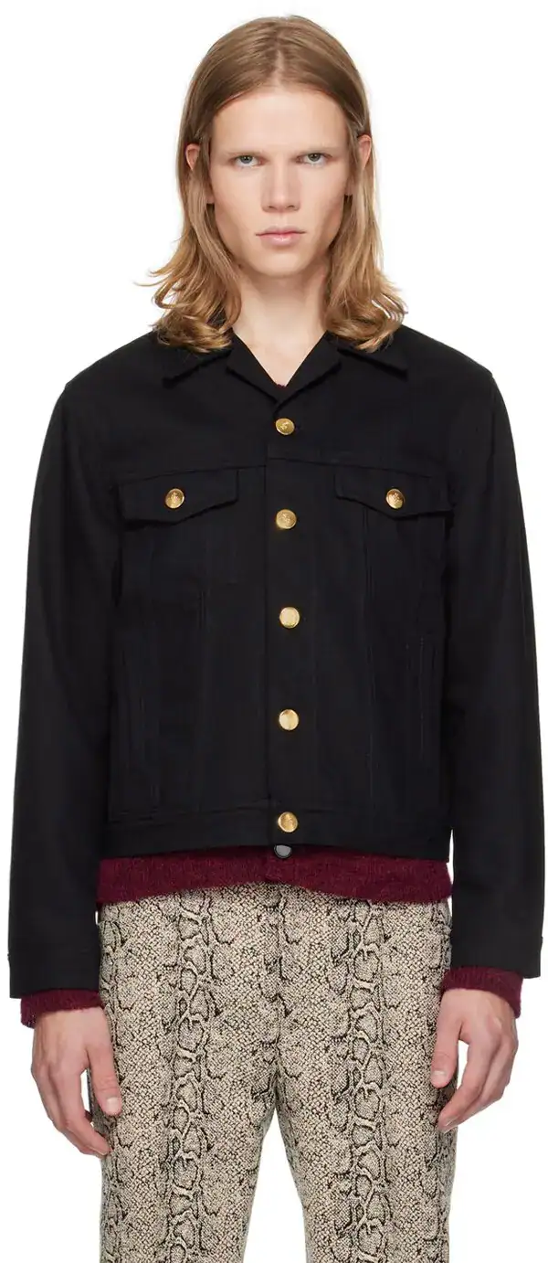 Ernest Baker Studded Denim Jacket In Black W/ Rose Studs 60 - Main Image