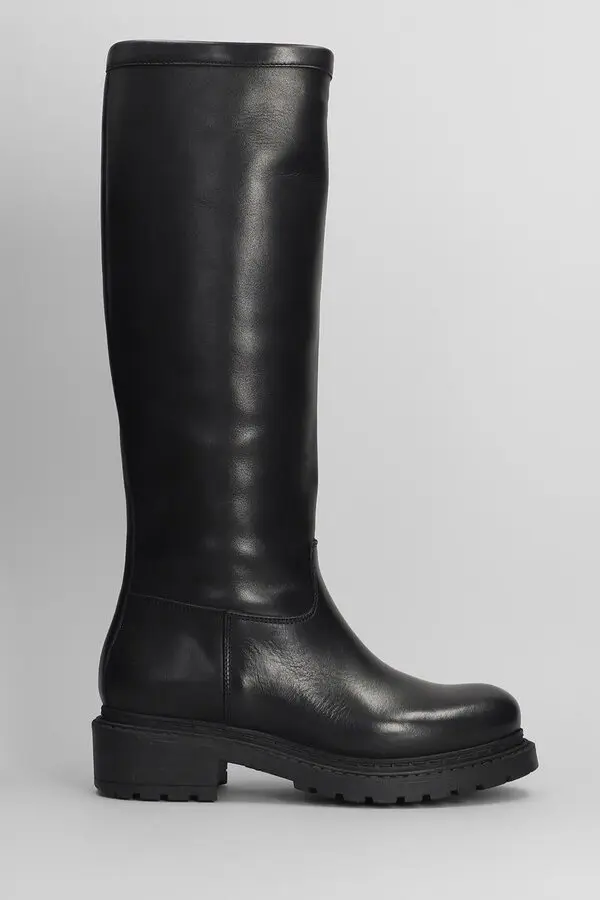 METISSE Low Heel Leather Boots - Black