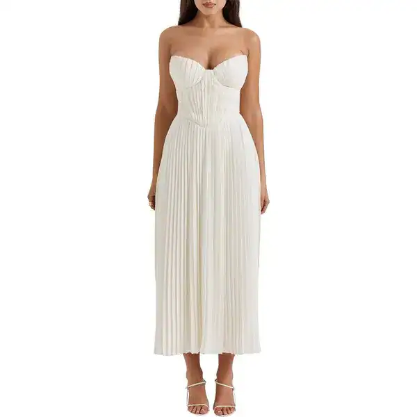 House Of Cb Amorata Strapless Pleated Georgette Cocktail Dress