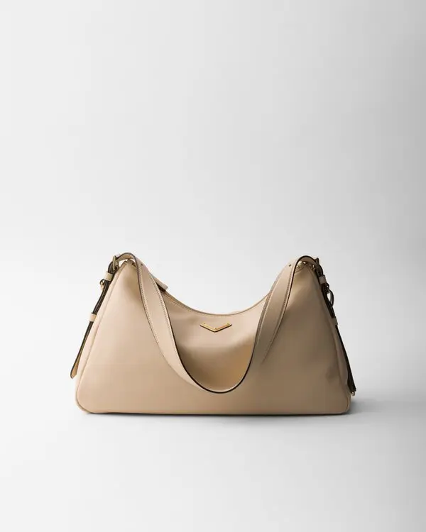 Prada Aimée Large Leather Shoulder Bag - Travertine