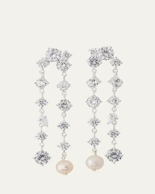 Completedworks Cascading Sterling Silver Earrings With Zirconia And Pearls - Pearls And Cubic Zirconia