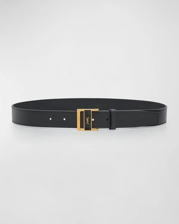 Saint Laurent Cassandre Skinny Leather Belt