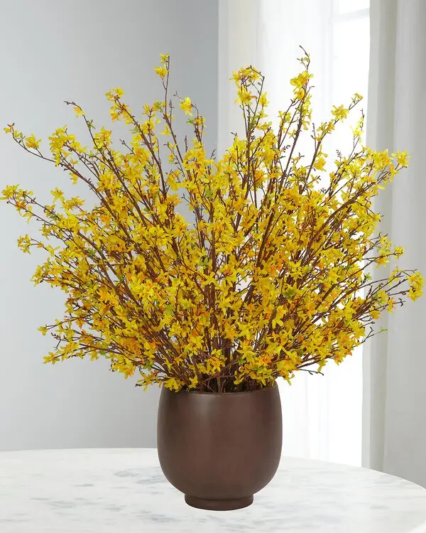 NDI Forsythia 53" Faux Shrubbery In Concrete Pot