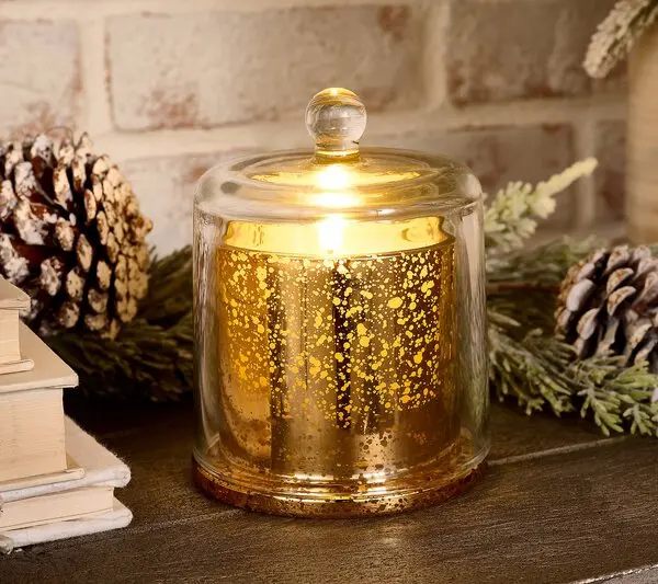 LIGHTSCAPES Mercury Glass Cloche With Flameles Candle