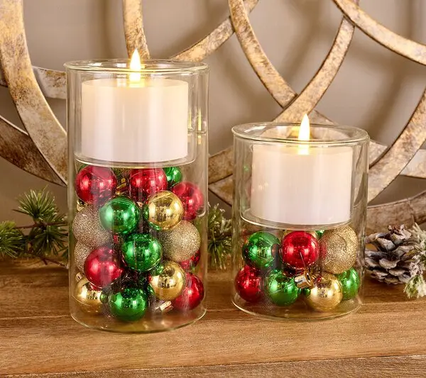 LIGHTSCAPES S/2 Festive Candle Holders W/ Flameles Candle