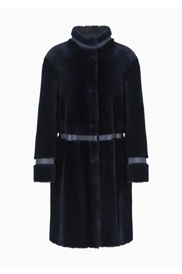 Emporio Armani Reversible Lamb Shearling Coat Blue Editorialist