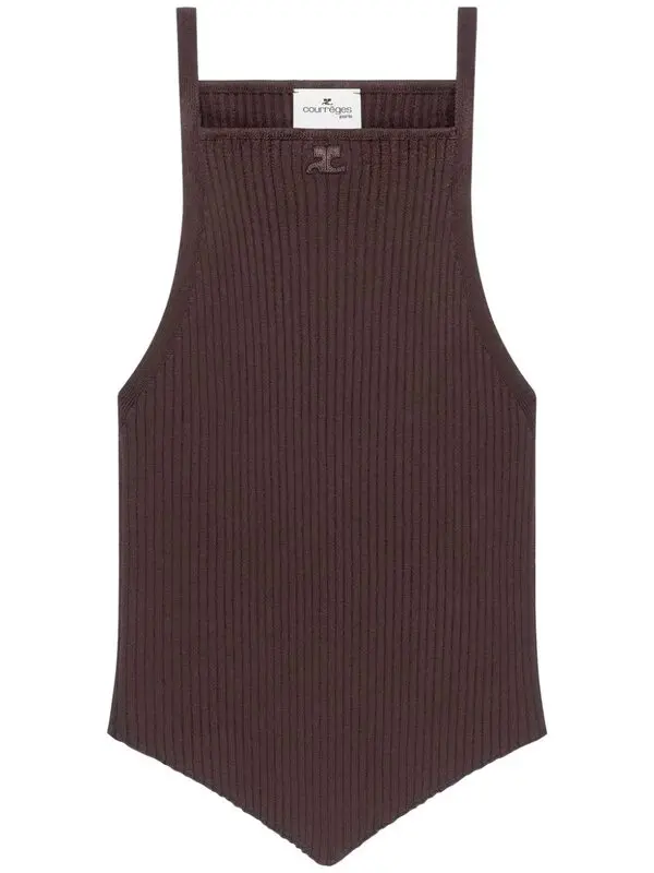 COURREGES Pointy Rib-knit Tank Top - Brown