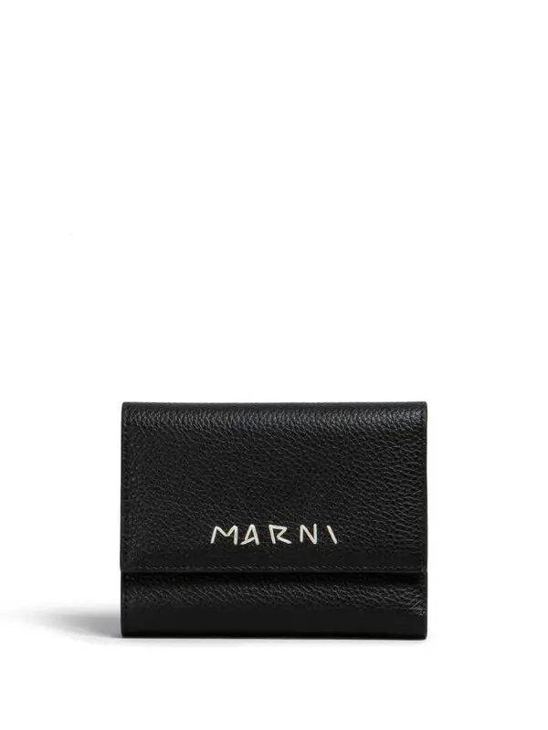 Marni Logo Embroidered Leather Wallet - Black