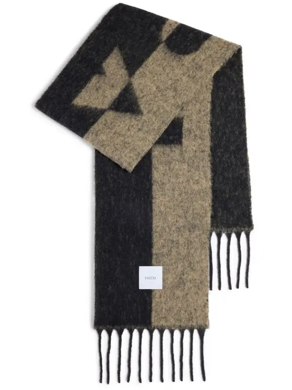 Patou Intarsia-knit Logo Scarf - Black