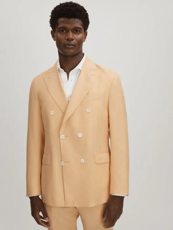 OSCAR JACOBSON Wool Double Breasted Blazer - Sand