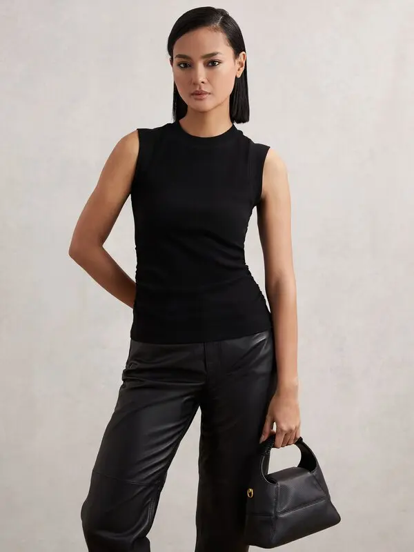 REISS Trudy Ribbed Vest - Black