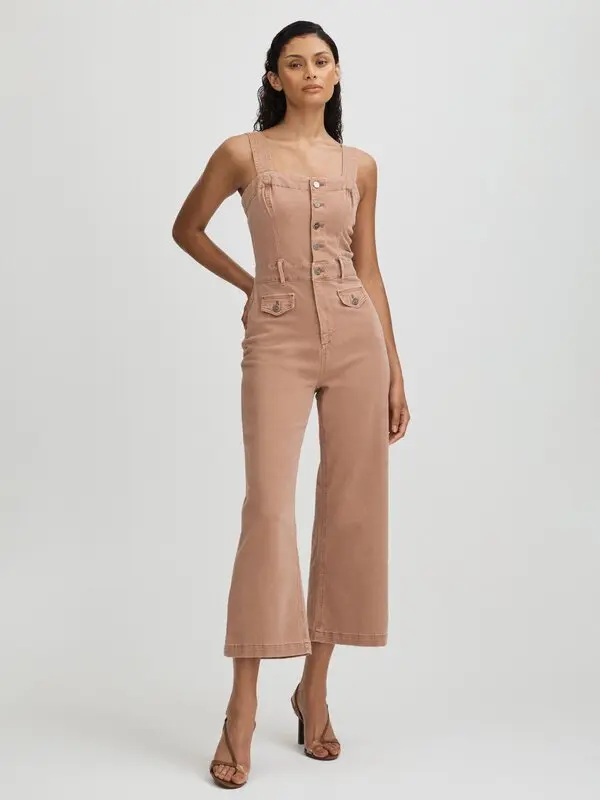 Paige Anessa Cropped Denim Jumpsuit - Rose