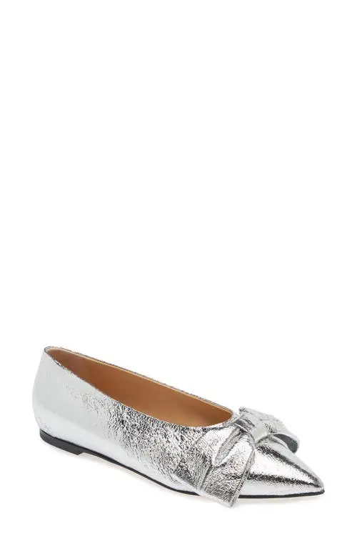 Dear Frances Bow Pointed Toe Flat - Silver