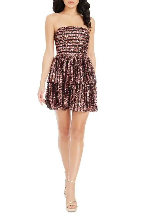 Dress The Population Callie Sequin Stripe Strapless Minidress - Raspberry Multi