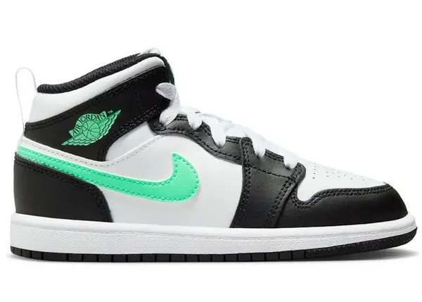 JORDAN 1 Mid Sneakers - White/black/green Glow