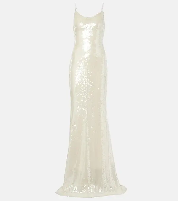 THE NEW ARRIVALS ILKYAZ OZEL Sequined Open-back Gown - White