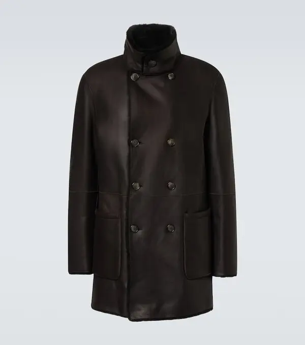 Giorgio Armani Reversible Leather And Shearling Pea Coat