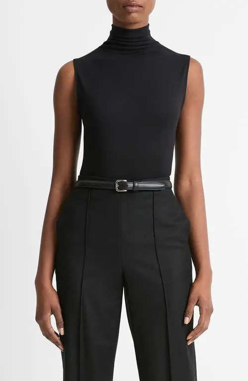 Vince Sleeveless Modal Turtleneck Top - Black
