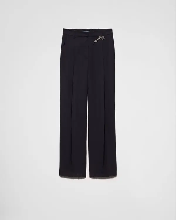 Prada Old-wash Gabardine Trousers With Brooch