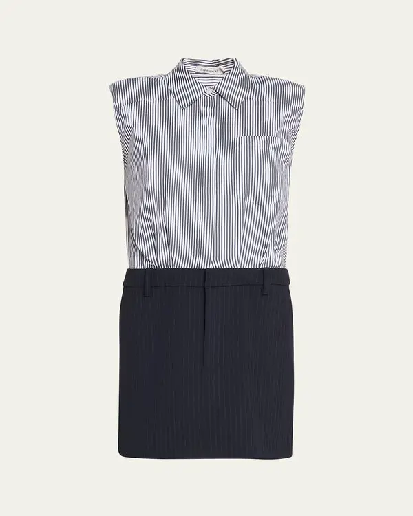 Simkhai Graham Shirting Combo Mini Dress - Midnight Pinstripe Multi