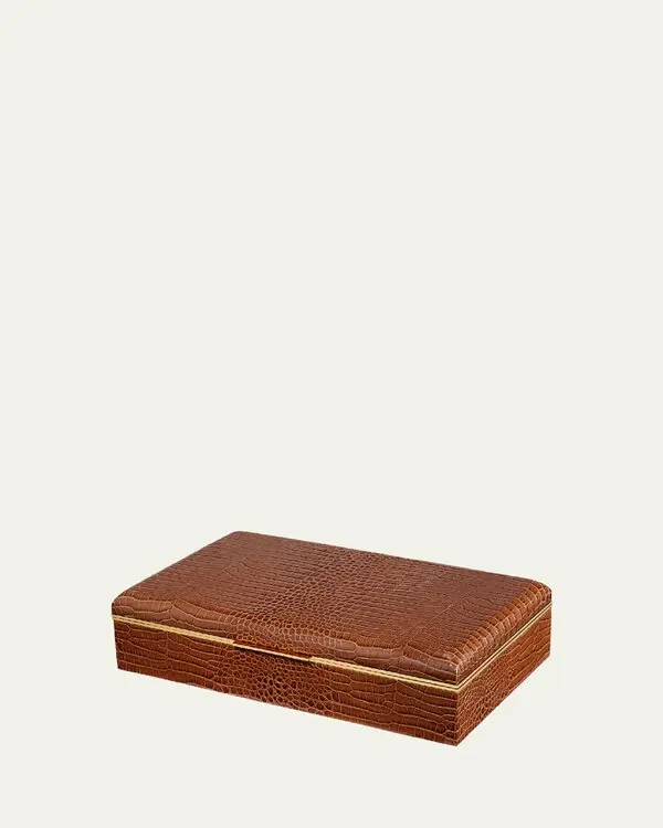 Aerin Classic Croc Leather Desk Box - Chestnut