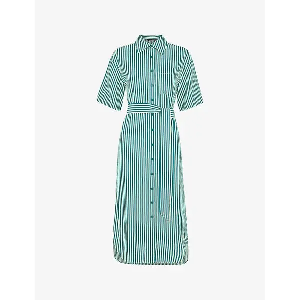 Whistles Stripe-print Belted Linen-blend Midi Dress