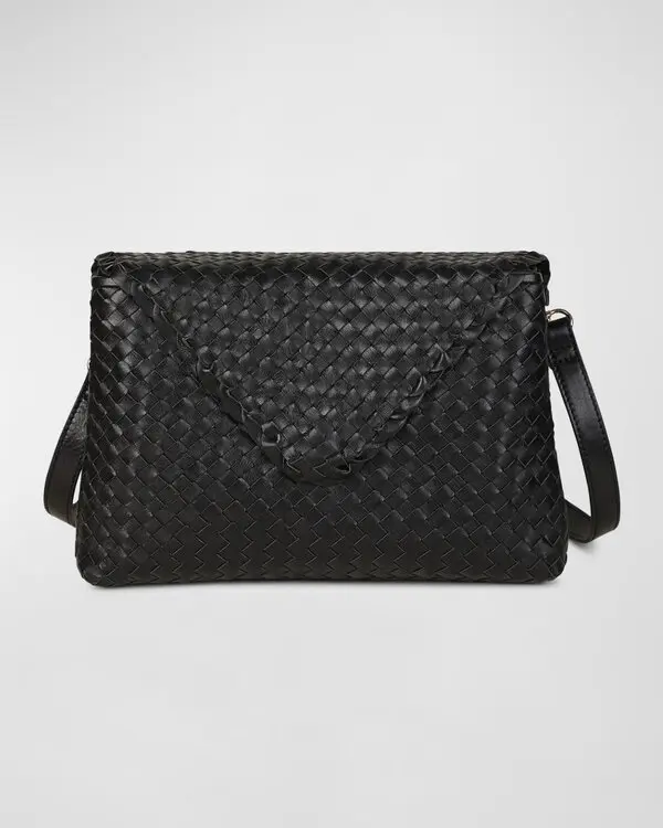 RAFE Jamie Woven Leather Envelope Clutch - Black