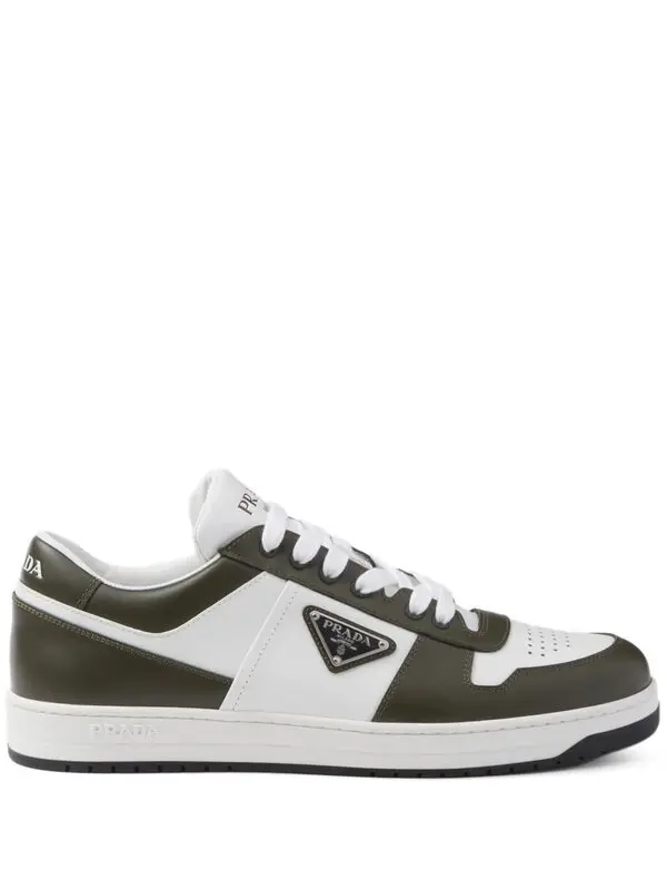 Prada Downtown Leather Sneakers - Bianco+militare