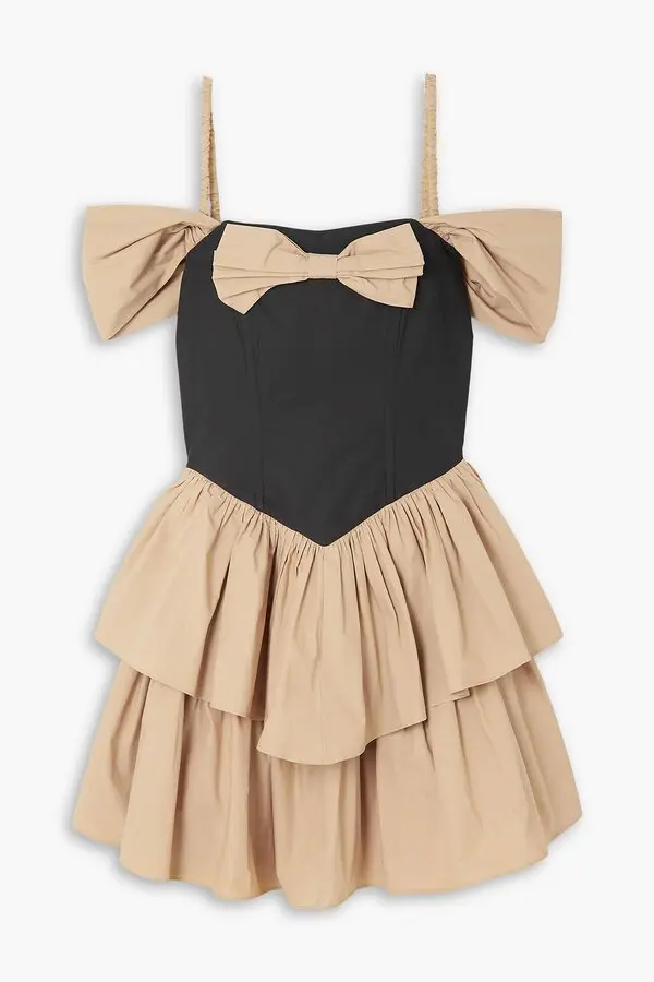 Batsheva Betty Cold Shoulder Tiered Cotton Poplin Mini Dress In 