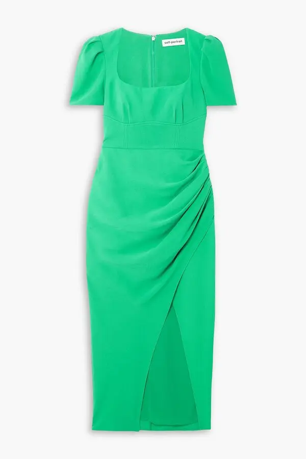 SELF-PORTRAIT Gathered Crepe Midi Dress