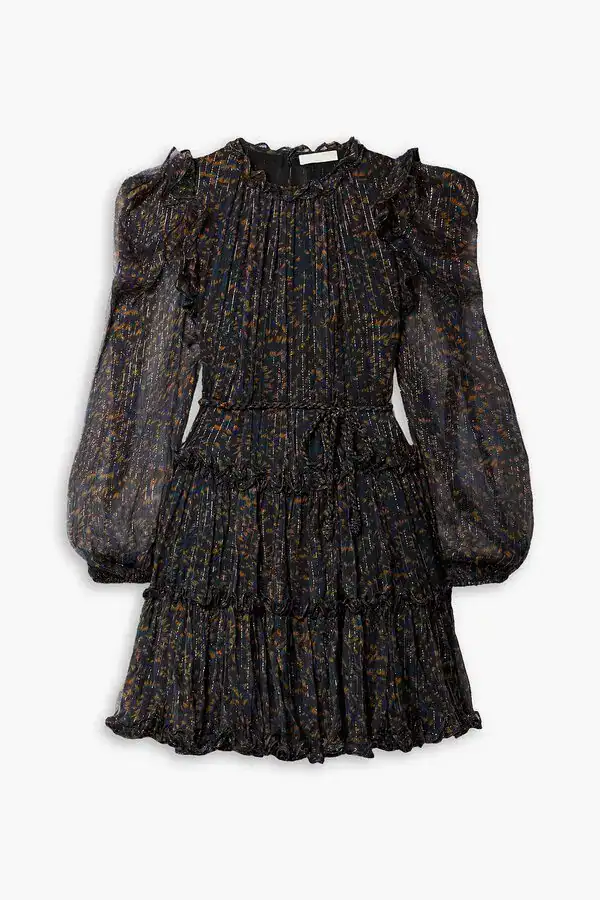Ulla Johnson Gaelle Printed Metallic Silkblend Chiffon Mini Dress In Purple  - 55% Off | Editorialist