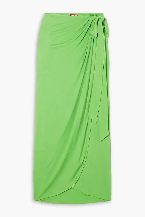 Staud Angelica Draped Jersey Maxi Wrap Skirt In Light Green 85