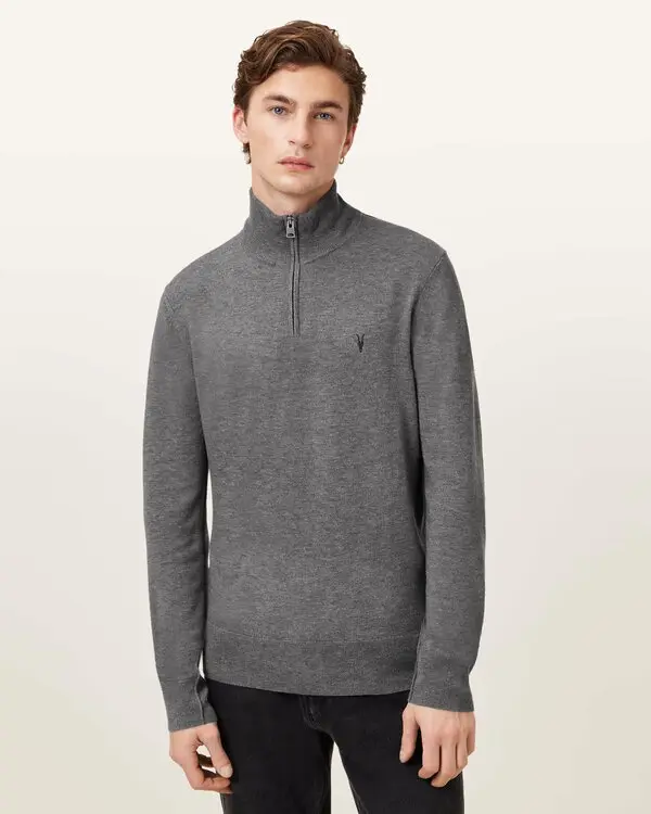 All Saints Kilburn Zip Ramskull Sweater - Monument Grey