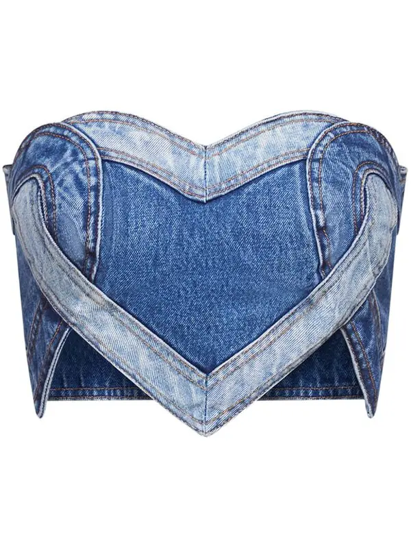 AREA Patchwork Heart-motif Denim Bandeau - Blue