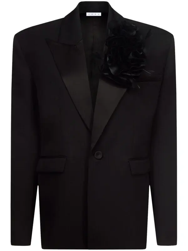 AREA Flower Corsage Oversized Blazer - Black