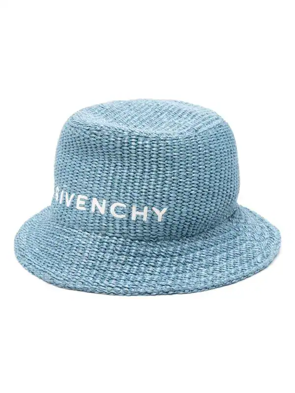 Givenchy Woven Raffia Bucket Hat Blue Logo Givenchy Woven Raffia Bucket Hat | Neiman Marcus main image 2