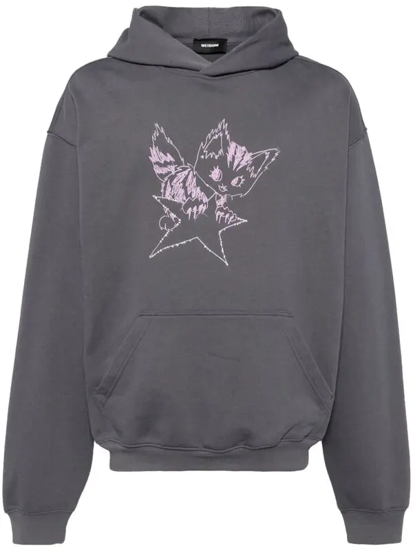 We11Done Monster-print Cotton Hoodie - Grey