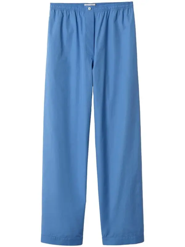 Miu Miu Embroidered Logo Poplin Trousers - Blue