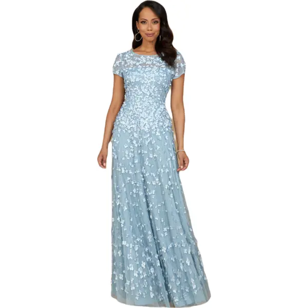 LARA NEW YORK 3d Floral Embellished Cap Sleeve Gown - Periwinkle