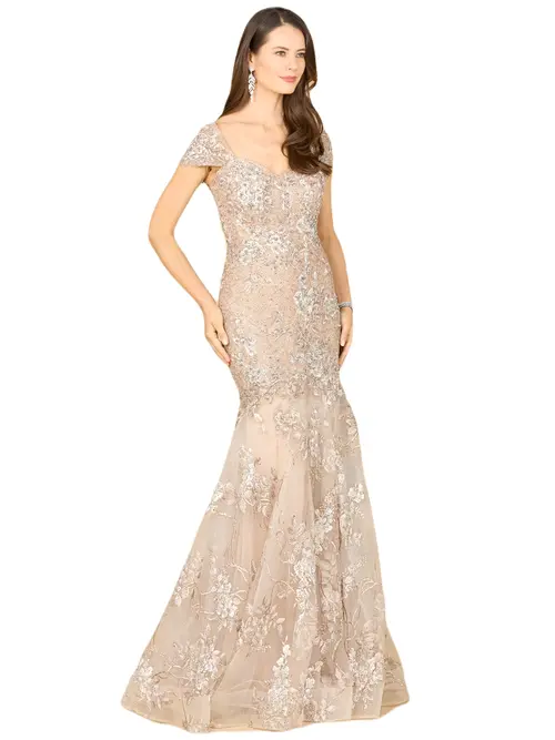 LARA NEW YORK Cap Sleeve Mermaid Gown - Blush