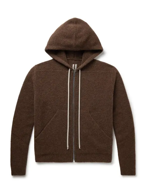 Rick Owens アシメスリーブモヘアニット ブラウン　フリーサイズ Rick Owens Textured-Knit Zip-Up Hoodie - Brown | Editorialist