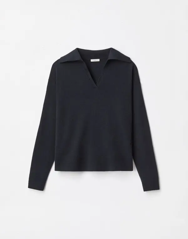 Lafayette 148 New York Responsible Wool-cashmere Split Collar Sweater - Ink