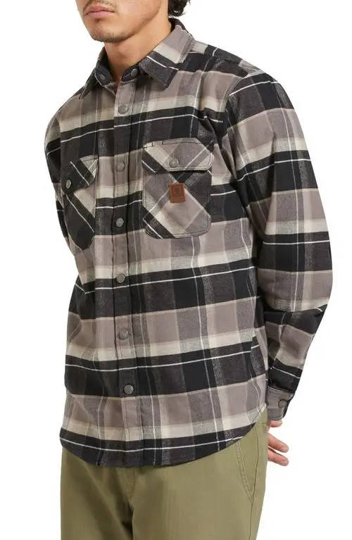 Brixton Builder's Bowery Standard Fit Plaid Flannel Water Repellent Snap-up Shirt - Black/charcoal/beige